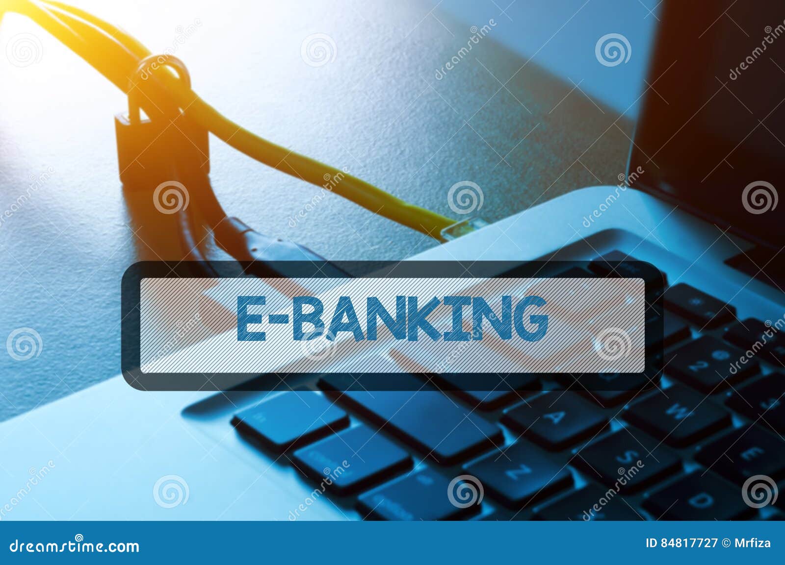 Padlock, Ethernet Cable and Laptop with Wording Banking Security ...
