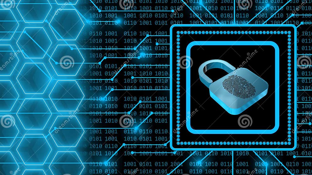 Padlock with Fingerprint on Abstract Background of 4-digit Binary Code Behind Information ...