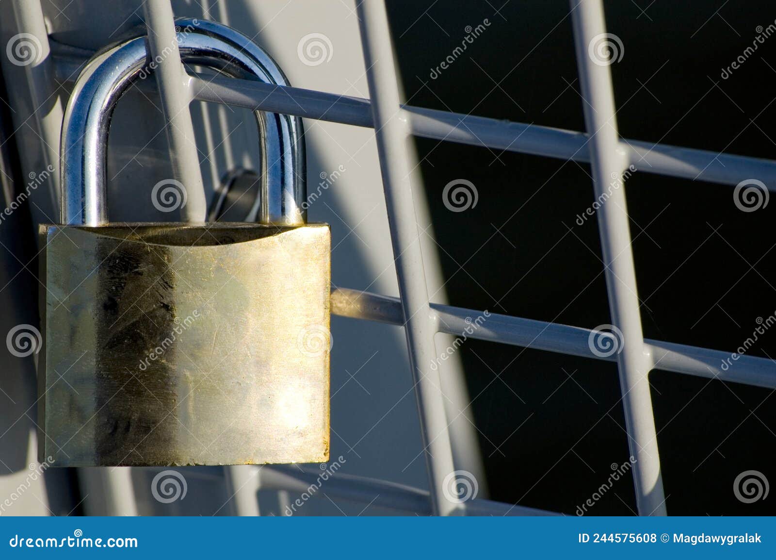Padlock on Gate at Construction Site - Lock on Closed Fence Stock Photo ...