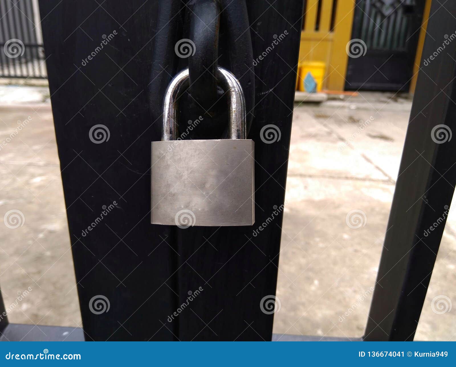 Padlock on the gate stock image. Image of lock, single - 136674041