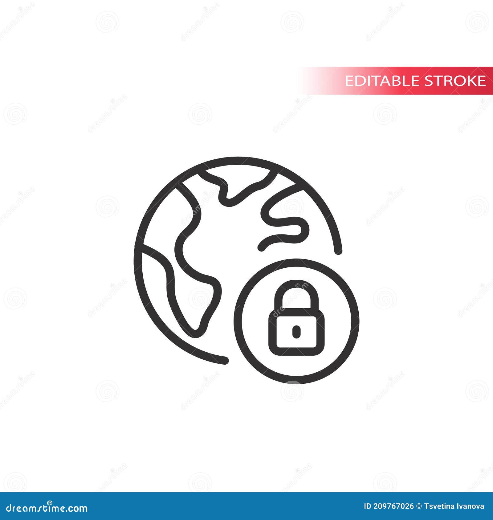 Padlock and Globe, Planet Earth Vector Web Icon. Safe and Secure ...