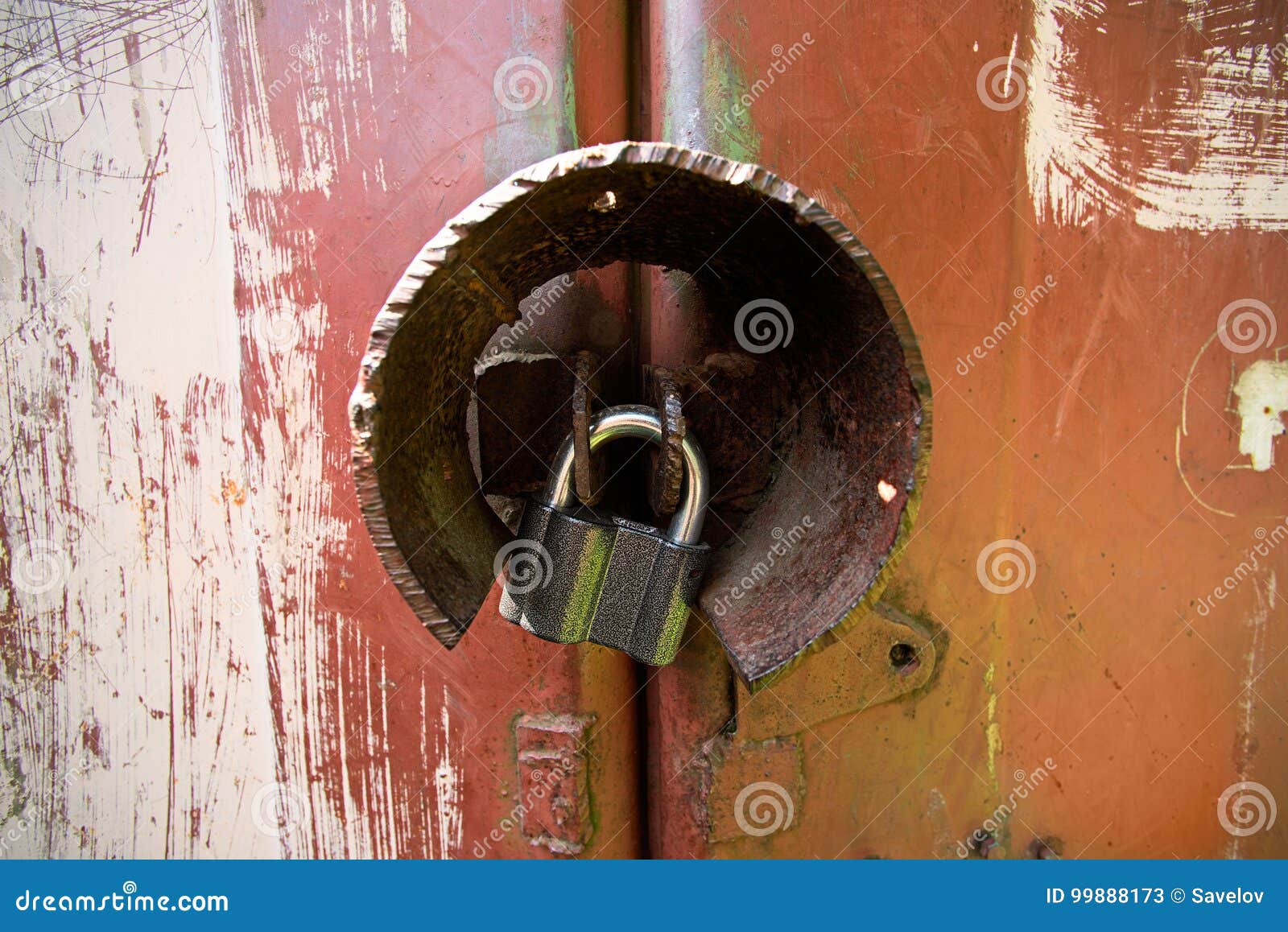 Padlock hanging on garage stock image. Image of equipment - 99888173