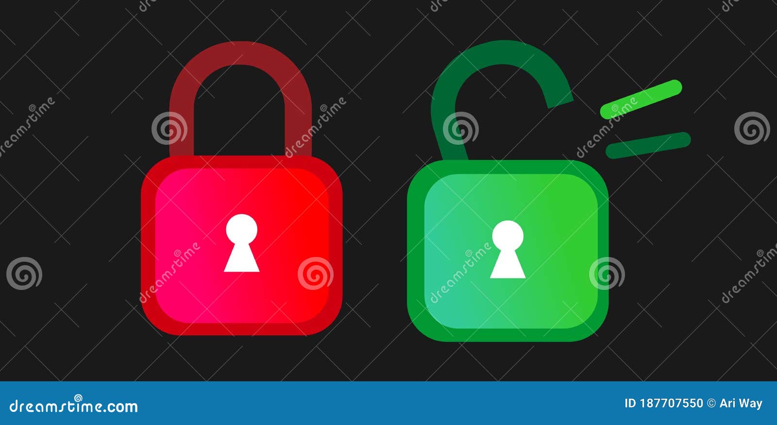 Flat Padlock Open and Close Icon Vector Stock Vector - Illustration of ...