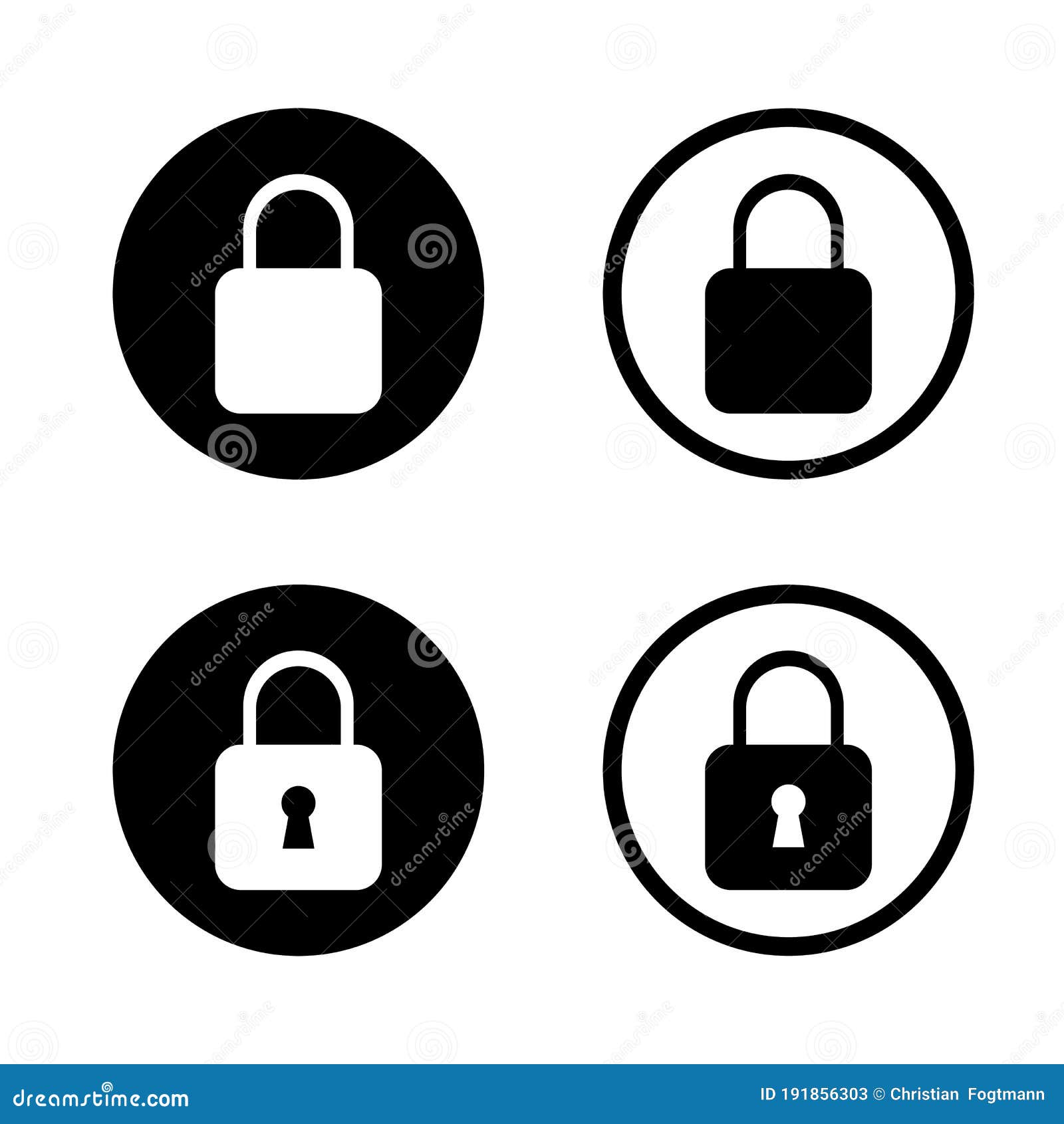 Padlock Icon Set Black and White Flat Style Stock Vector - Illustration ...
