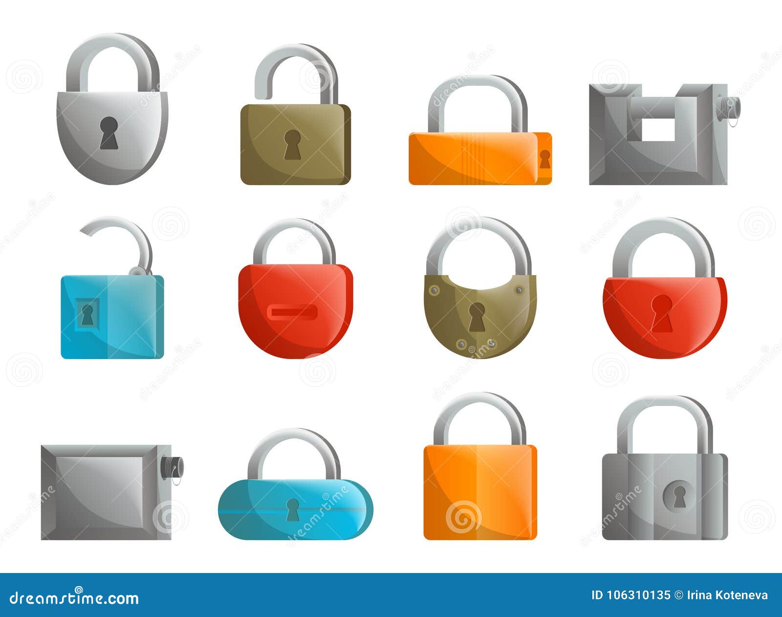 Padlock Icon Set in Flat Design Stock Vector - Illustration of keeper ...