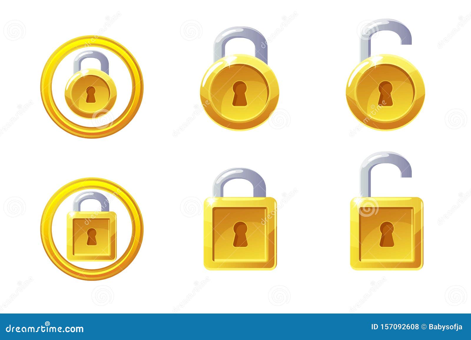 Padlock Icon with Square and Round Shape. Vector GUI Golden Level Lock ...