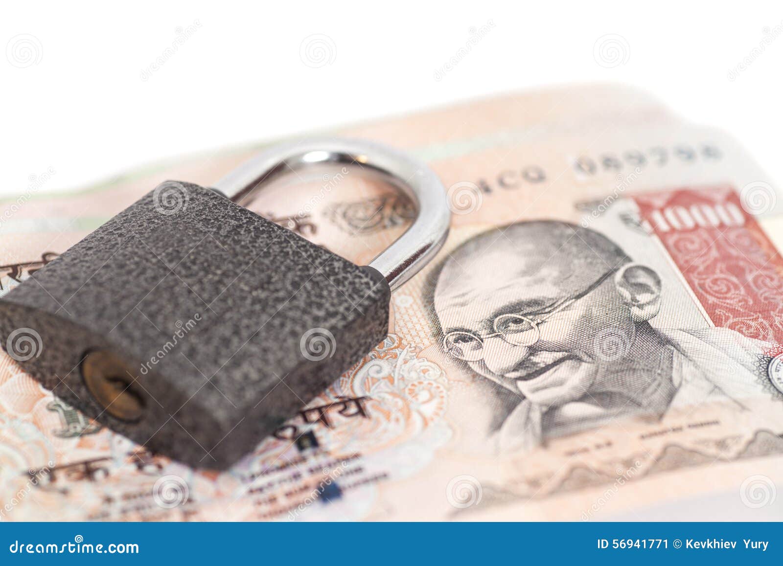 Padlock on Indian Currency Rupee Isolated Stock Image - Image of ...
