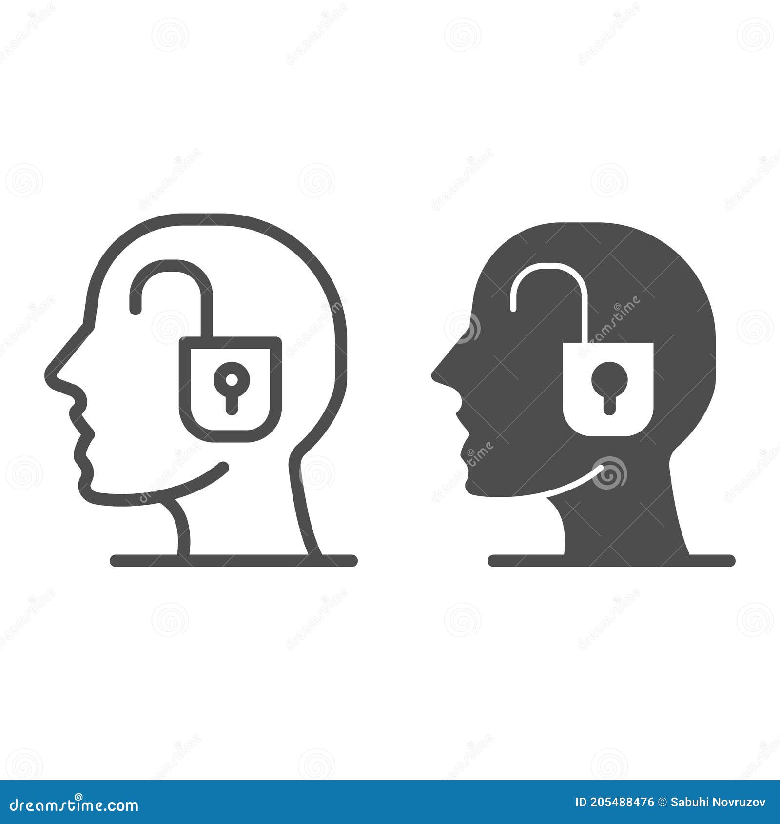 Padlock Inside Human Head Line and Solid Icon, Education Concept ...