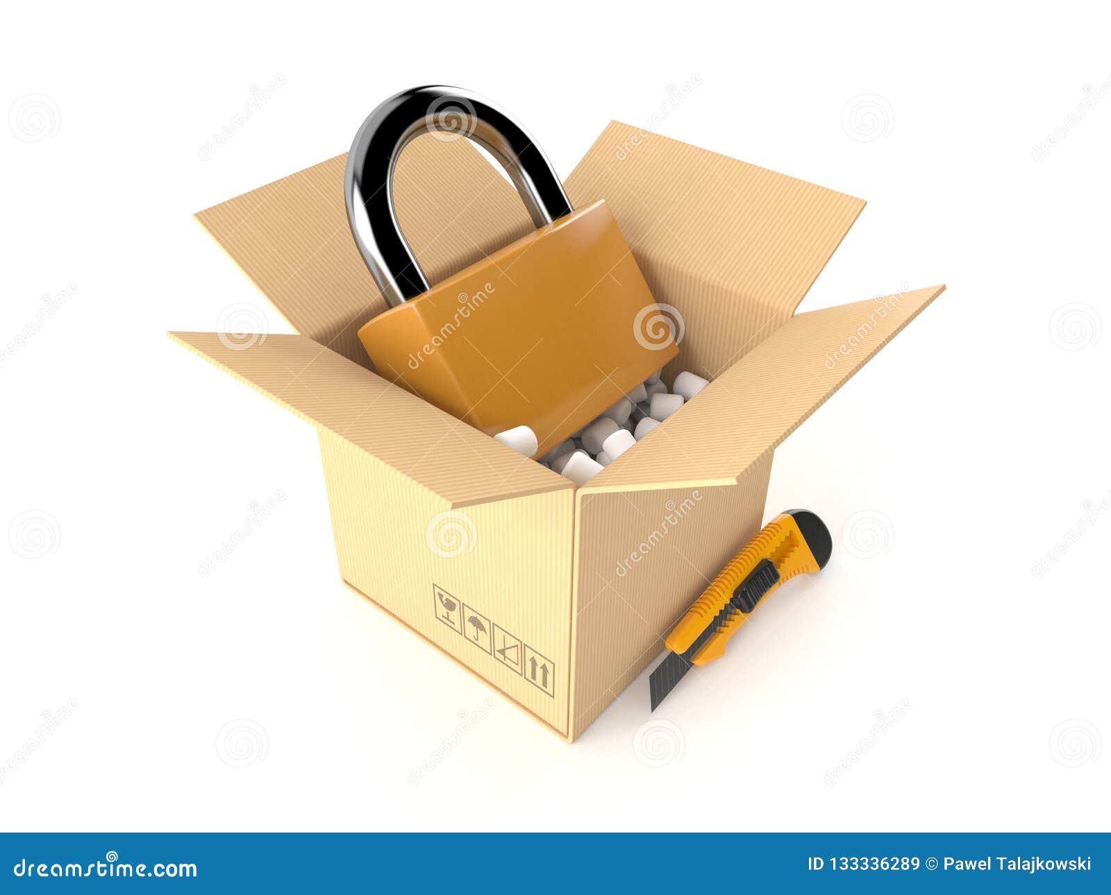 Padlock inside package stock illustration. Illustration of white ...