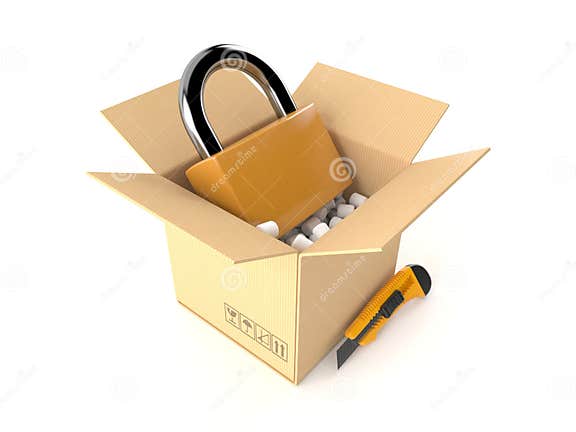 Padlock inside package stock illustration. Illustration of white ...