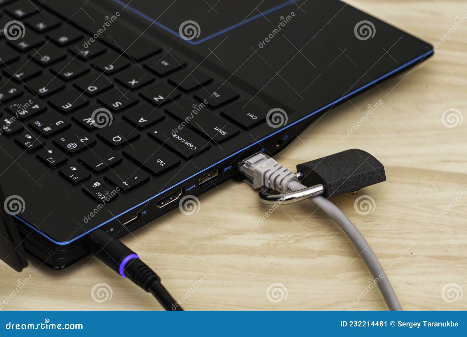 Padlock on an Internet Cable Connected To a Laptop Concept Data ...