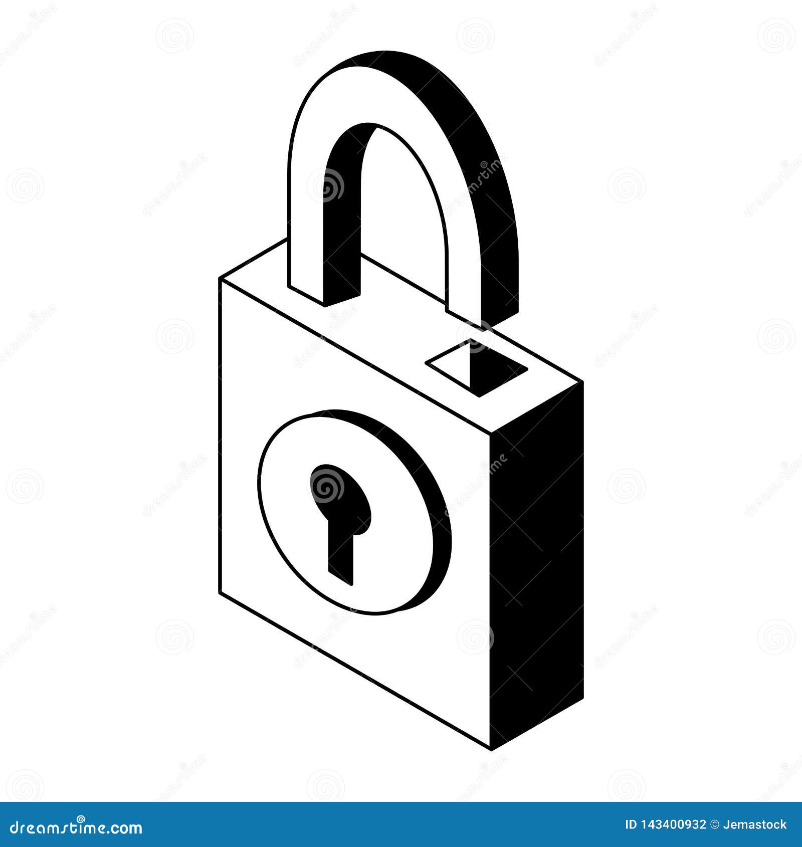 Padlock Isometric Symbol in Black and White Stock Vector - Illustration ...