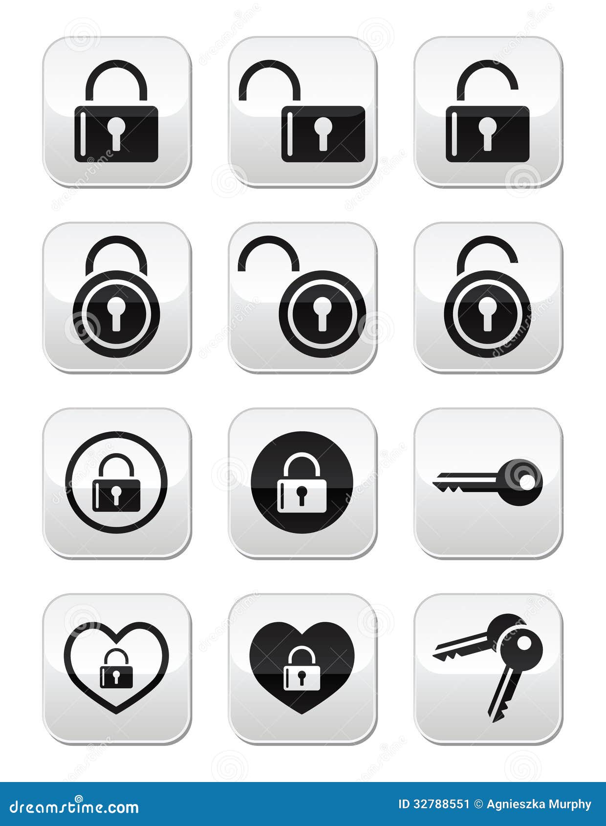 Padlock, key buttons set stock illustration. Illustration of love ...