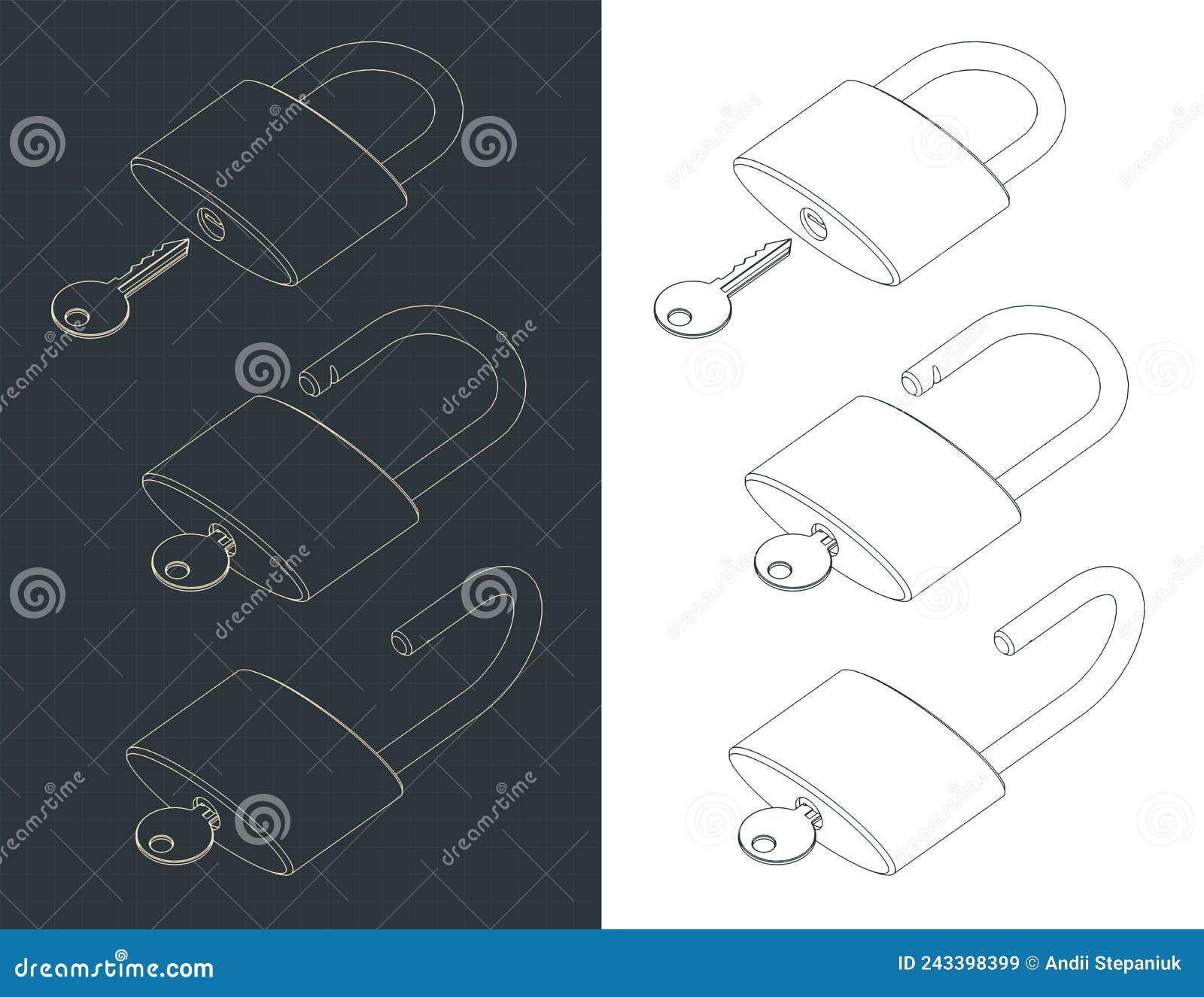 Padlock with Key in Different Positions Stock Vector - Illustration of ...