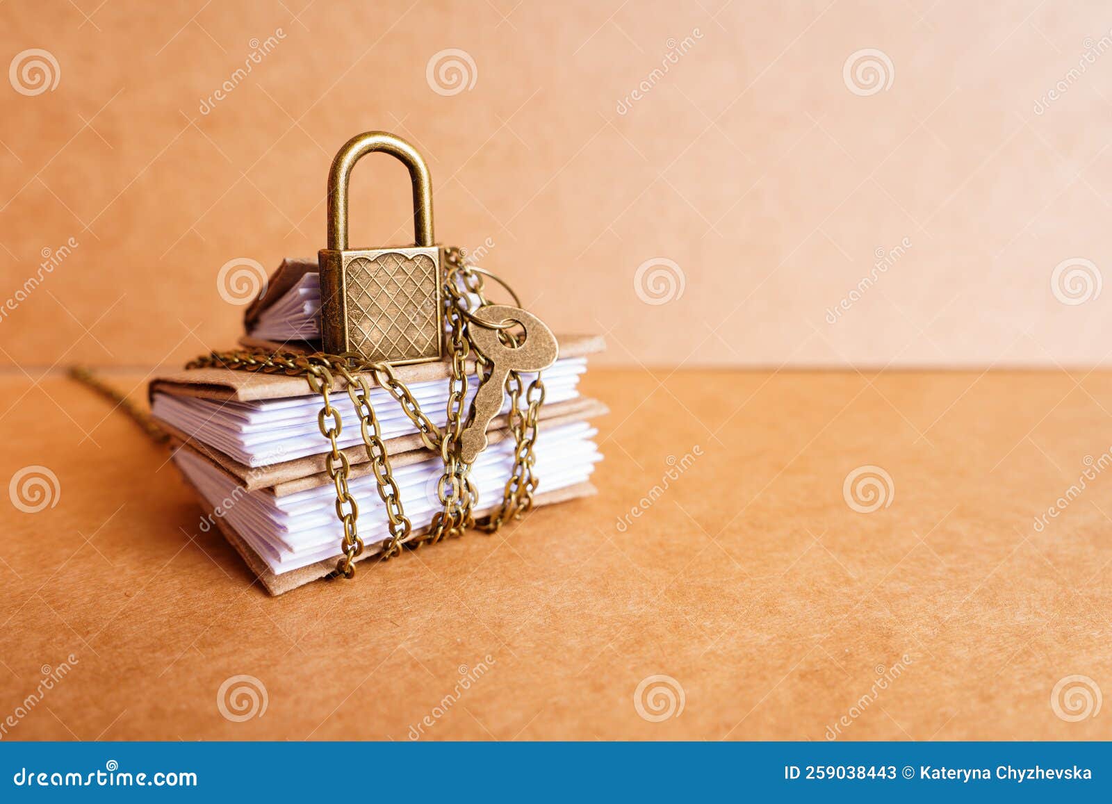 Padlock and Key Placed on a Stack of Books Stock Image - Image of chain ...