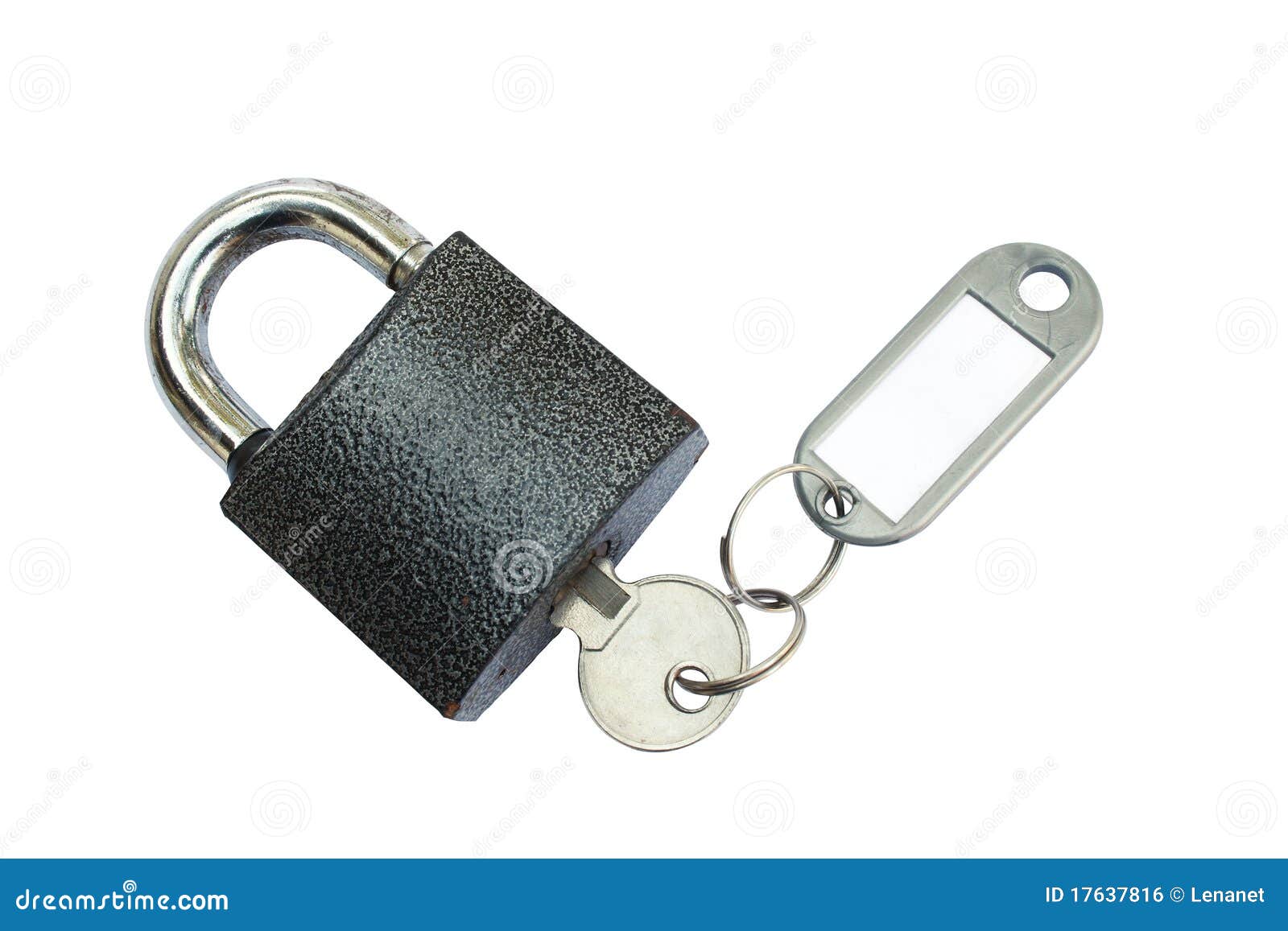 Padlock with key and tag stock photo. Image of isolated - 17637816