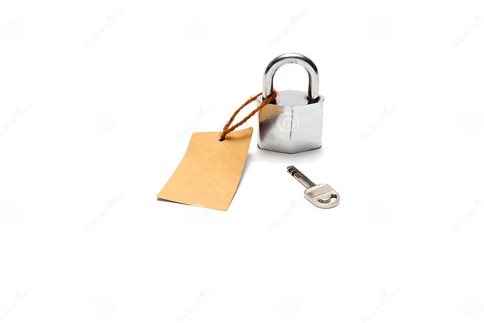 Padlock and key with tag stock photo. Image of plant - 54172010