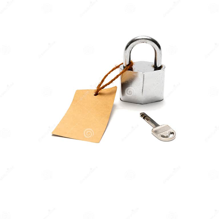 Padlock and key with tag stock image. Image of secure - 54175535