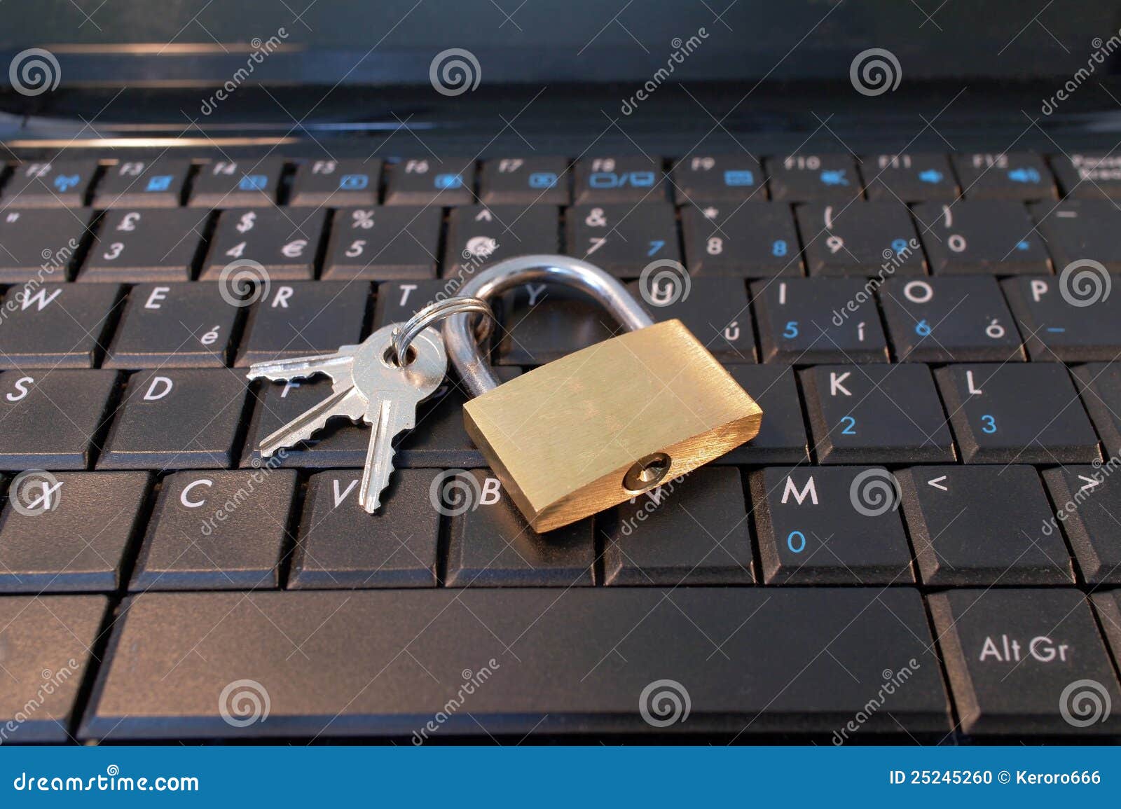 Padlock on keyboard stock photo. Image of password, guard - 25245260