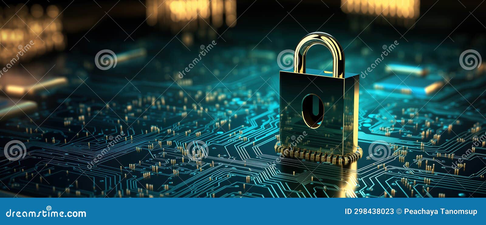 Padlock with Keyhole in Data Security on Circuit. Modern Safety Digital ...