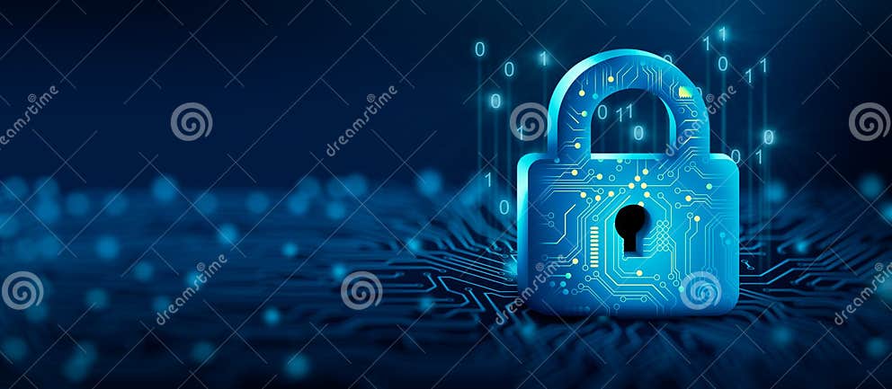 Padlock with Keyhole in Data Security on Circuit. Modern Safety Digital ...