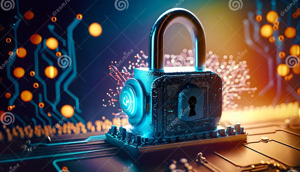 Padlock with Keyhole in Data Security on Circuit. Modern Safety Digital Concept Stock ...