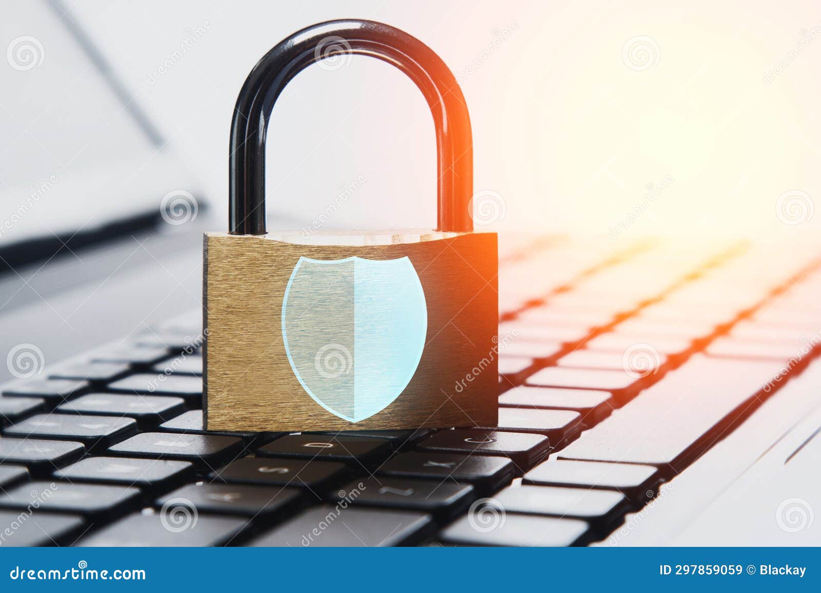 Padlock and Laptop Computer with Shield Symbol. Concepts of Information ...