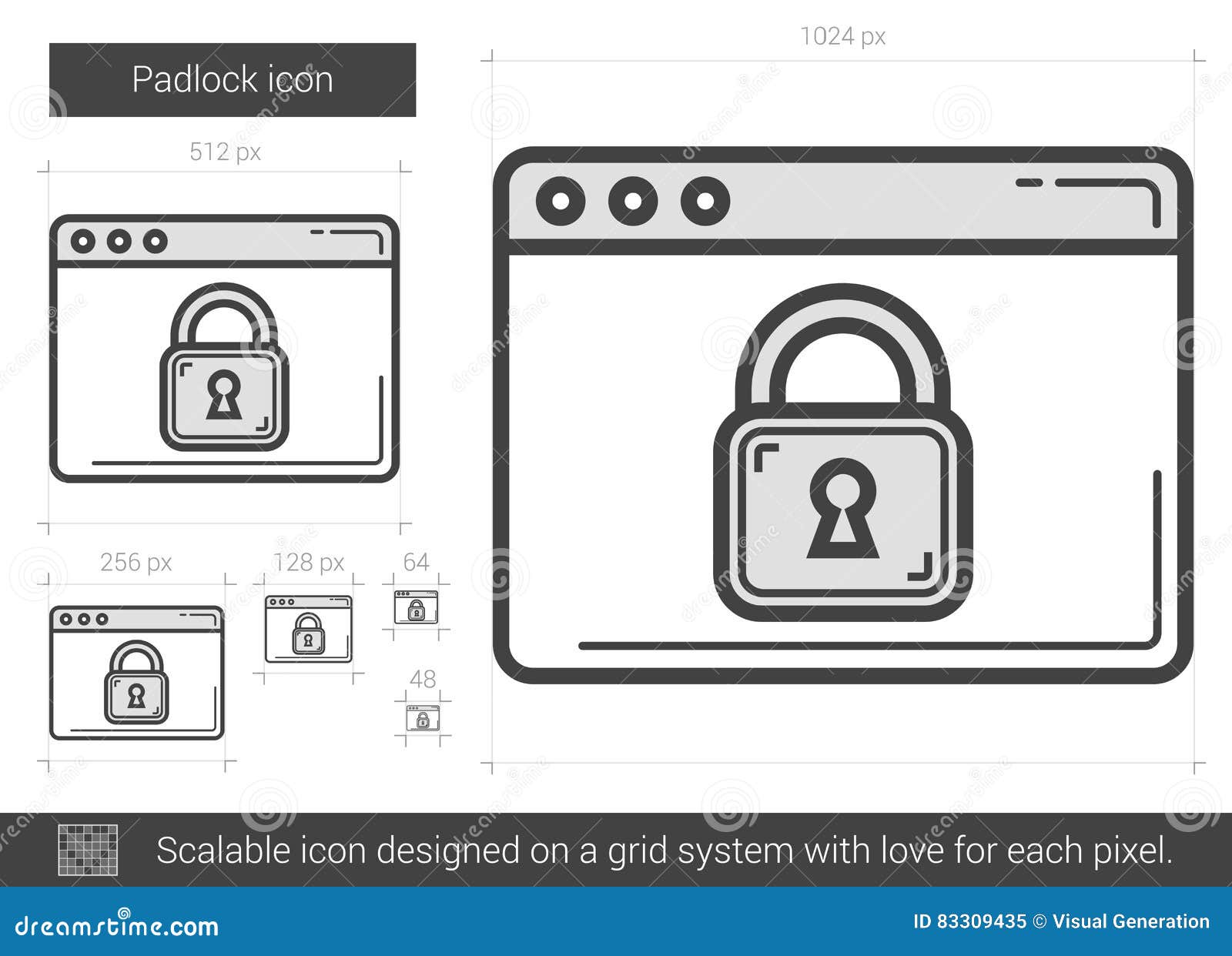 Padlock line icon. stock vector. Illustration of connection - 83309435