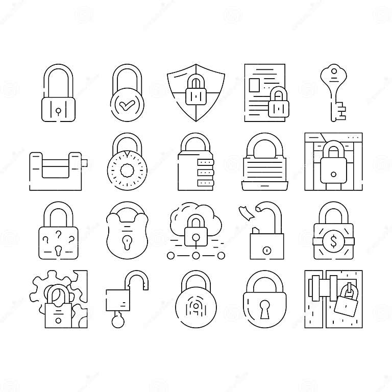 Padlock Lock Safe Password Icons Set Vector Stock Illustration ...