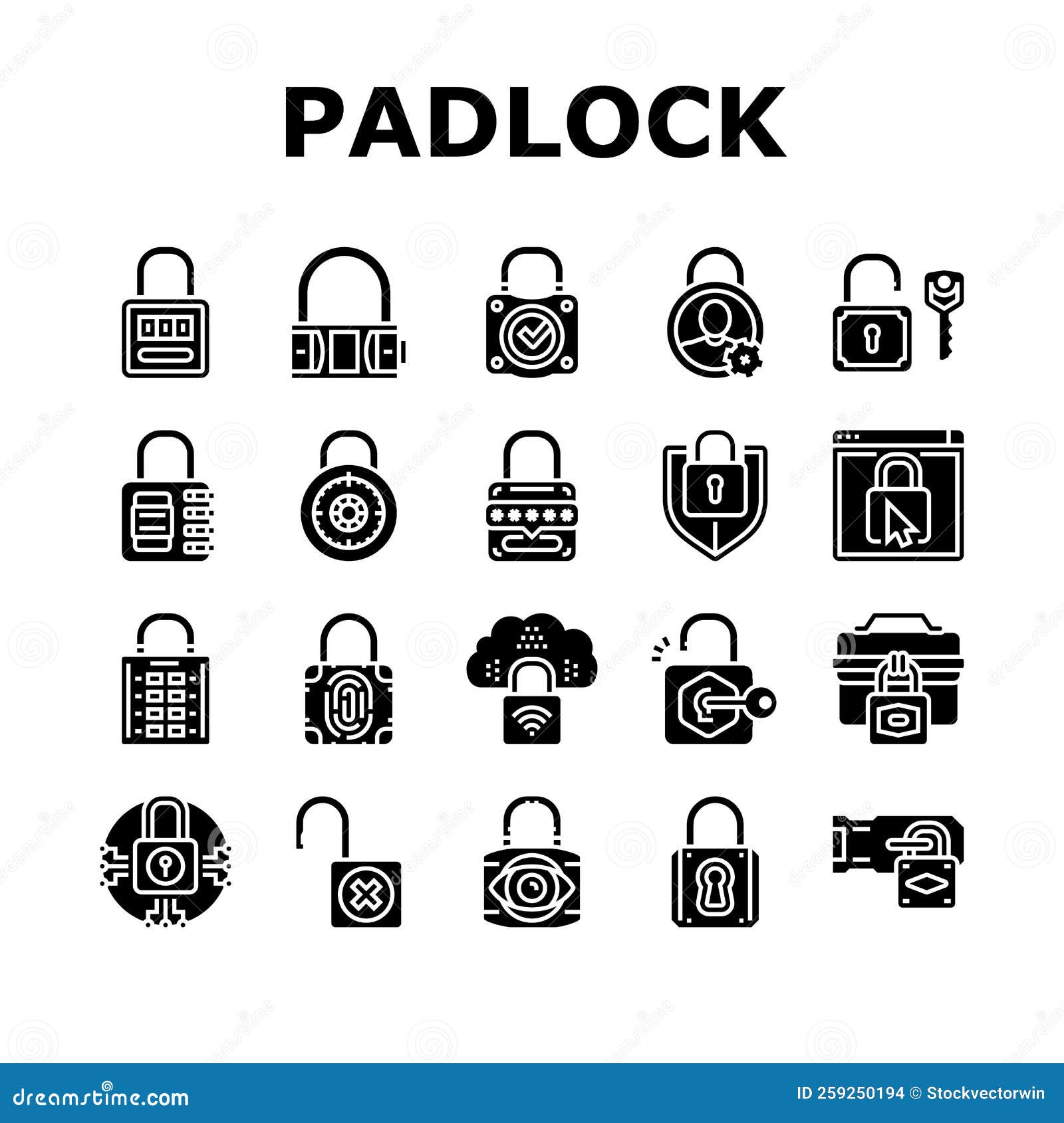 Padlock Lock Safe Password Key Icons Set Vector Stock Illustration ...
