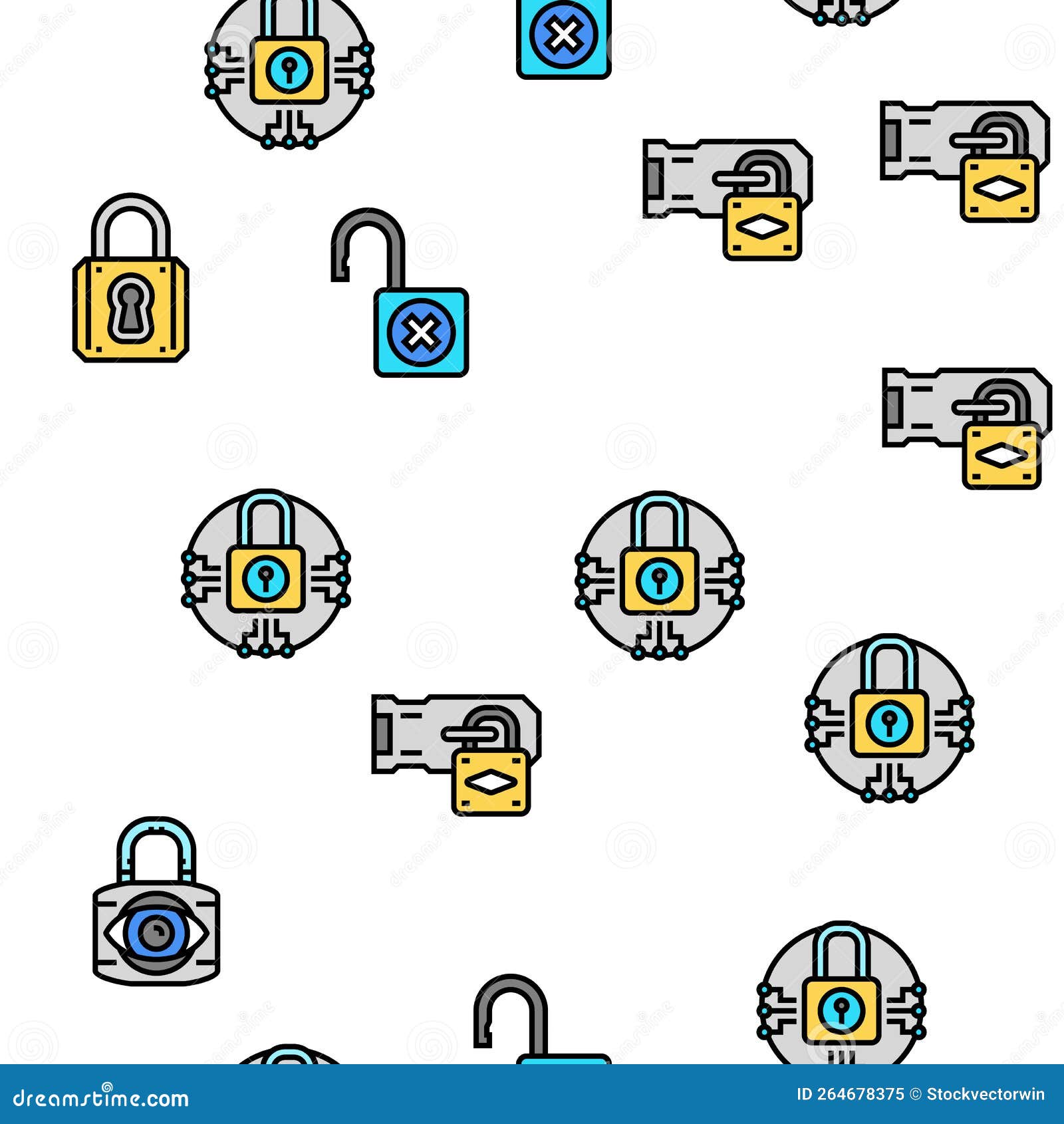 Padlock Lock Safe Password Key Vector Seamless Pattern Stock Vector ...