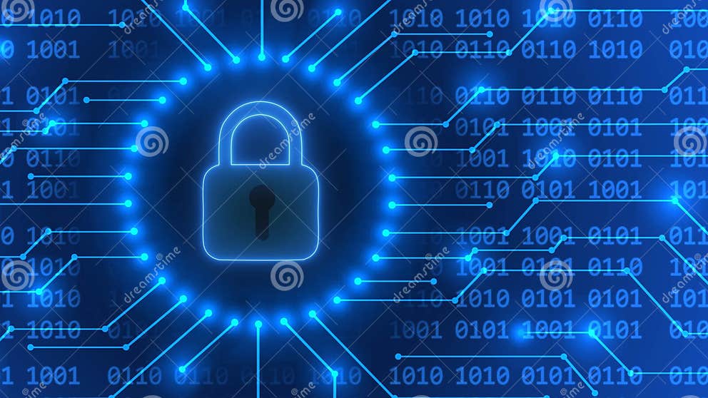 Padlock Logo - Abstract Background in Blue of 4-digit Binary Code Behind Glowing Information ...