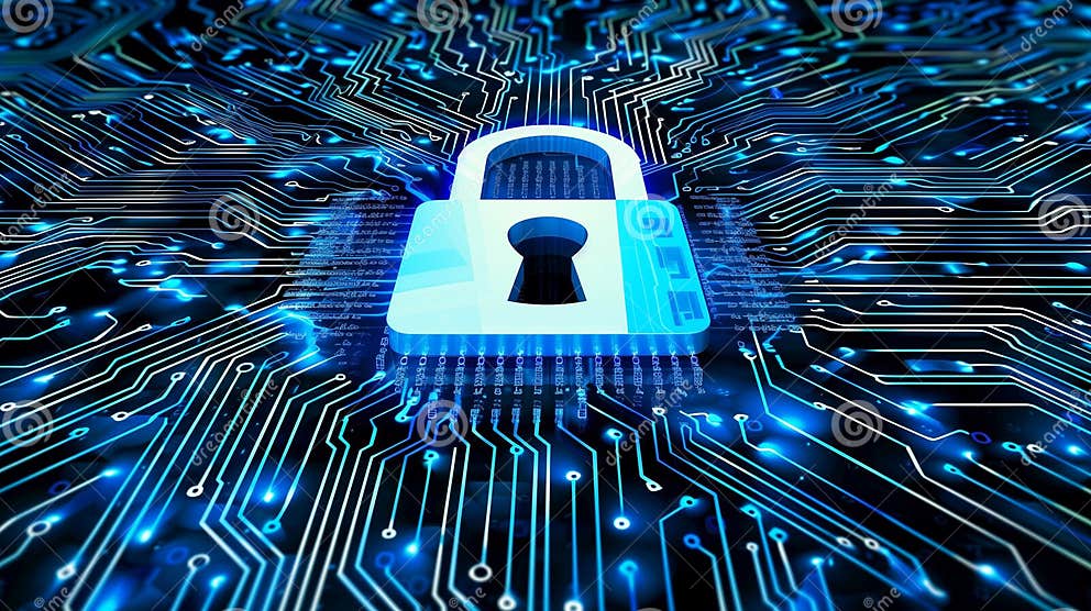 Padlock on Mainboard Computer, Internet Information Privacy Network ...