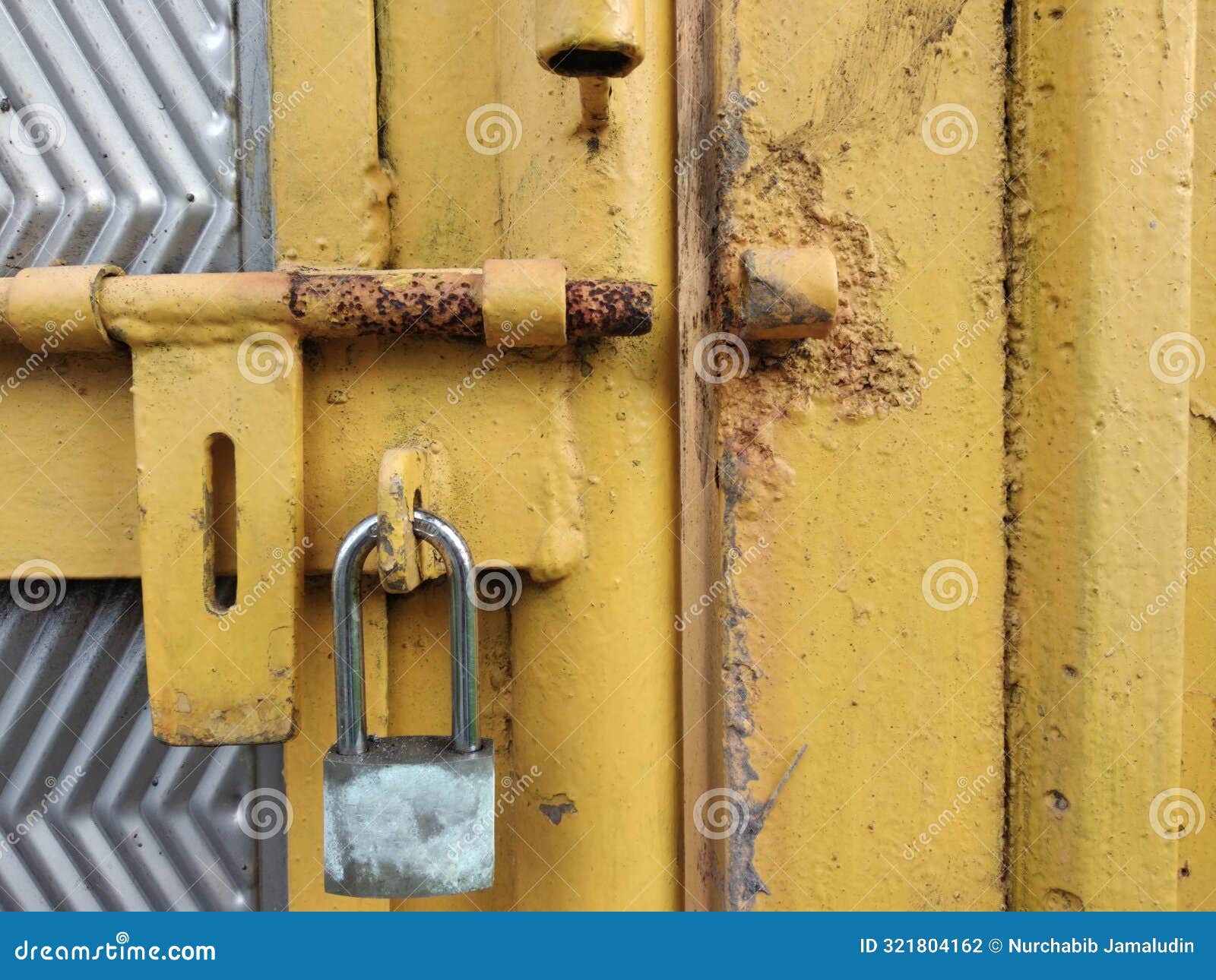 Padlock on Metal Door. Fence Gate Lock System Stock Photo - Image of ...