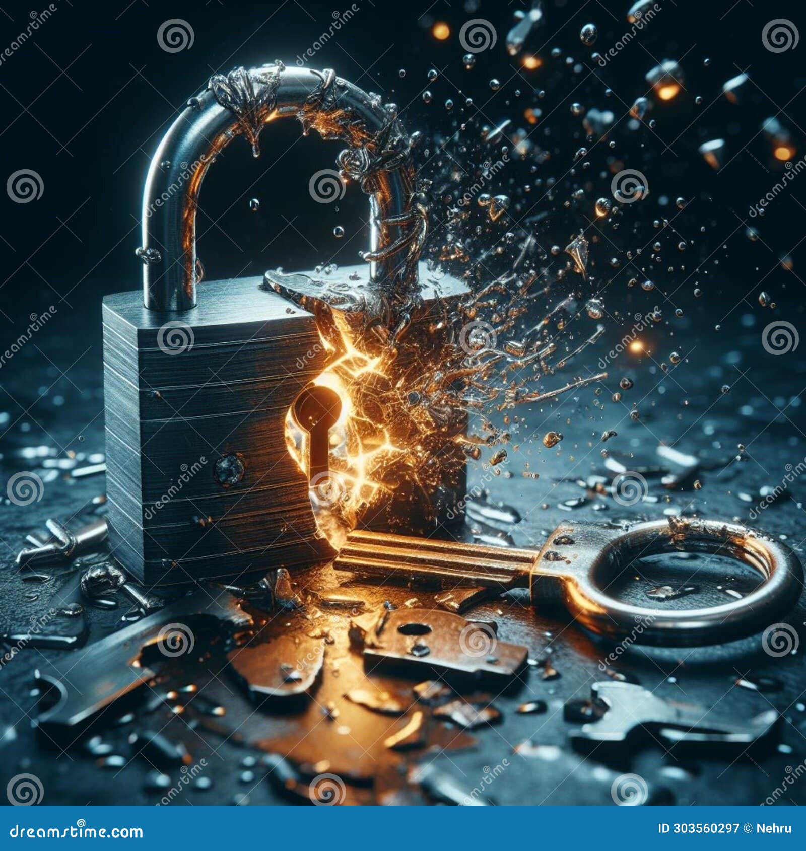 Padlock Metal Particles Melted Cyber Security Concept Stock Image ...
