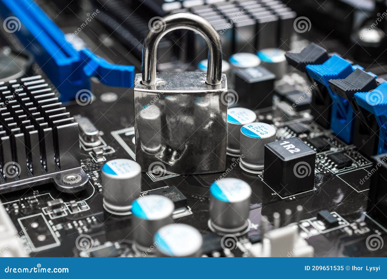 Padlock on the Motherboard. Data Security Concept Stock Image - Image ...