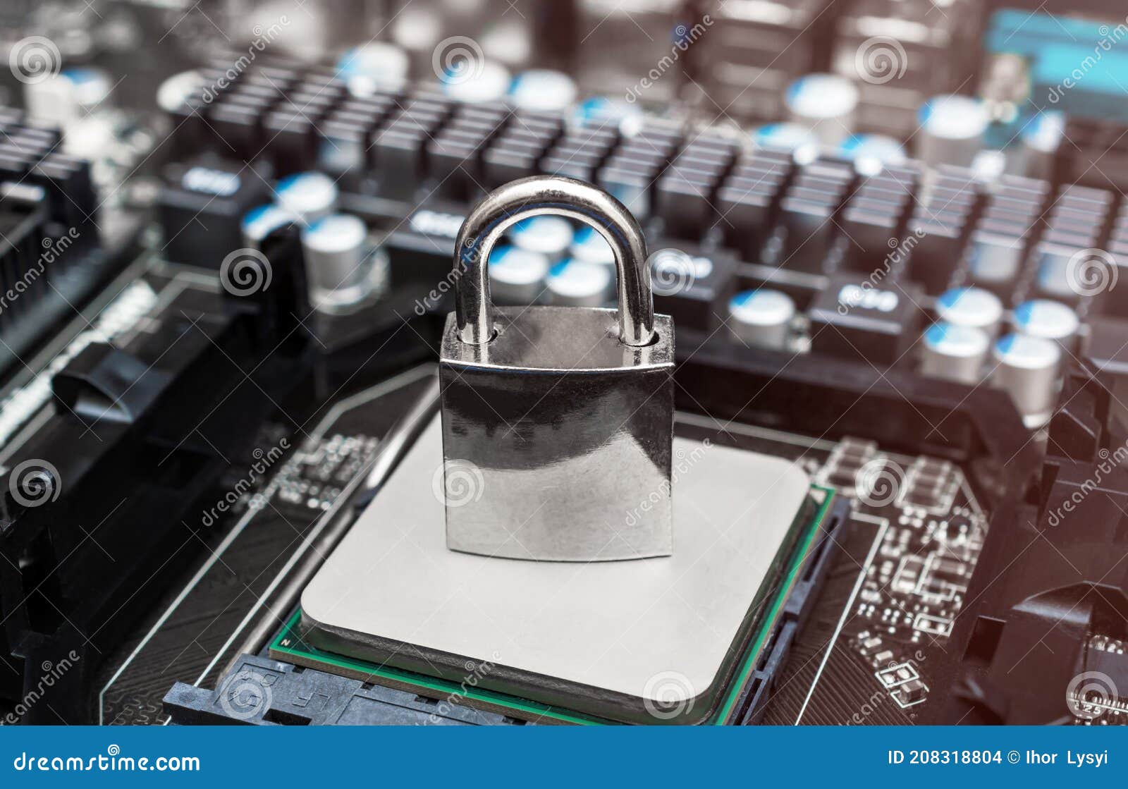 Padlock on the Motherboard. Data Security Concept Stock Photo - Image ...