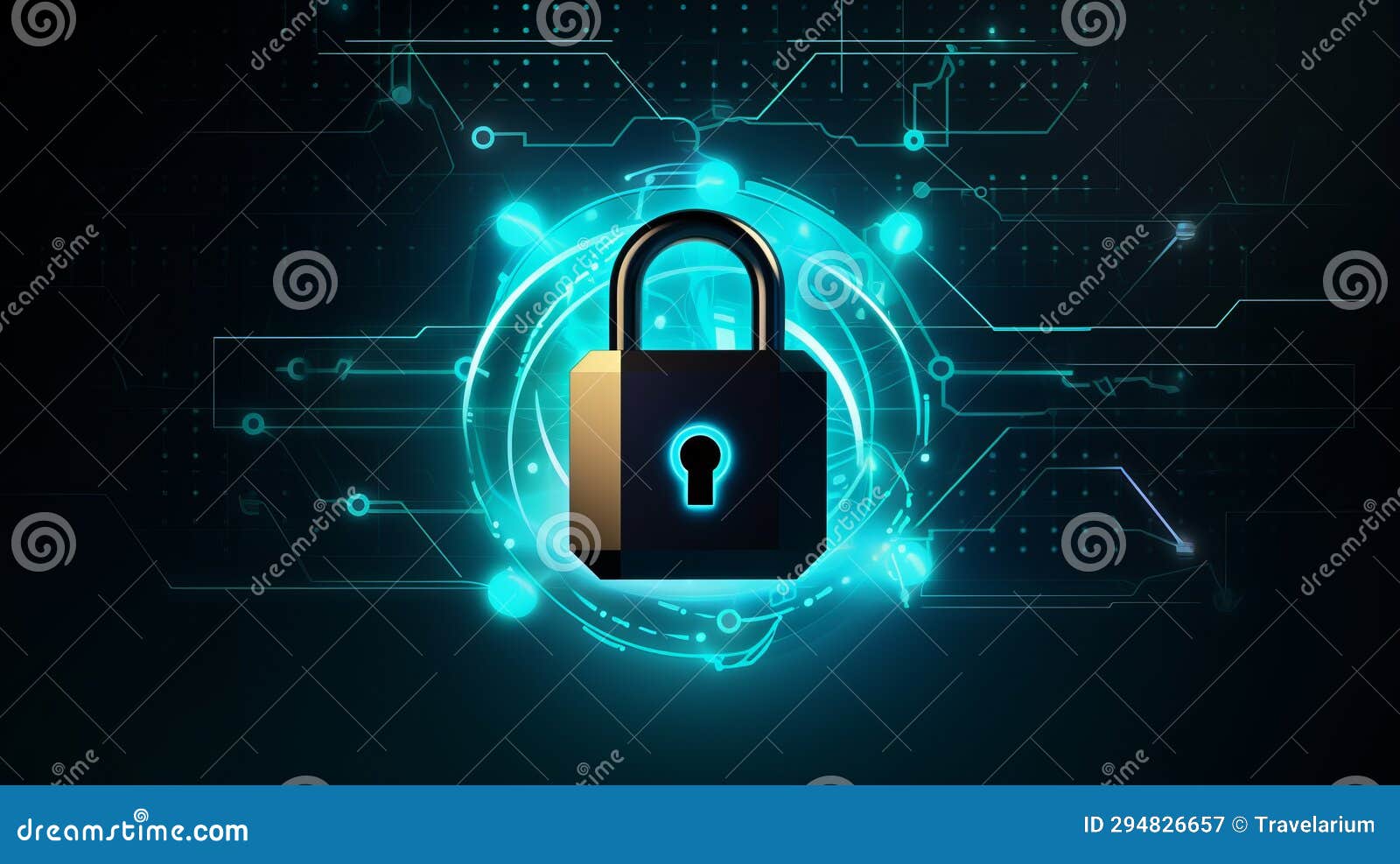 Padlock in Neon Glow on Abstract Chip Pattern Backdrop, Symbolizing of ...