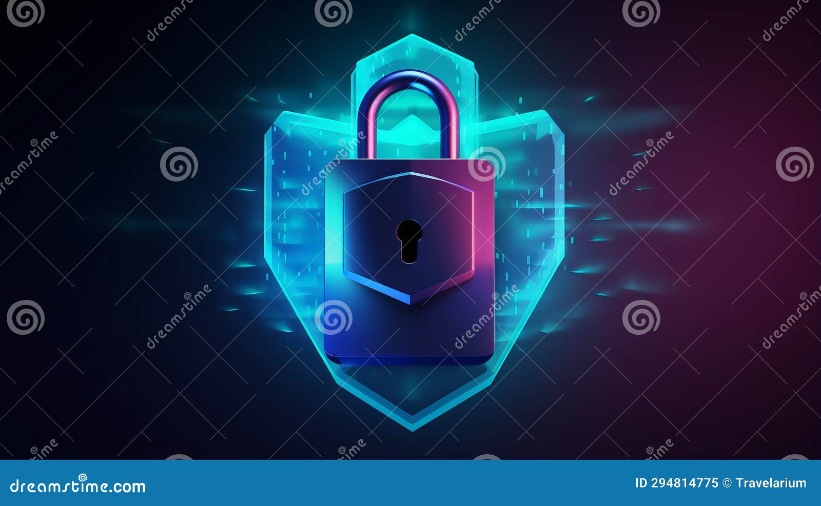 Padlock in Neon Glow on Abstract Digital Multicolored Backdrop ...