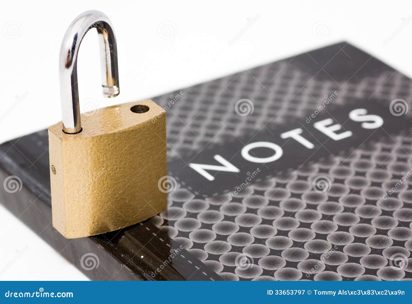 Padlock on notepad stock image. Image of privacy, white - 33653797