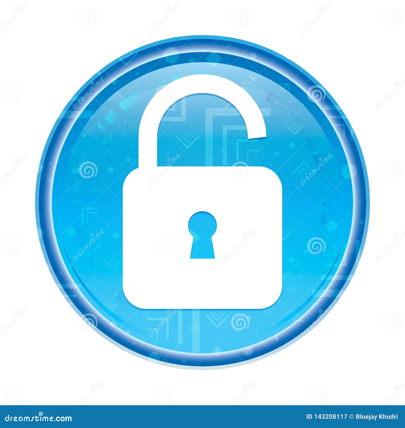 Padlock Open Icon Floral Blue Round Button Stock Illustration ...