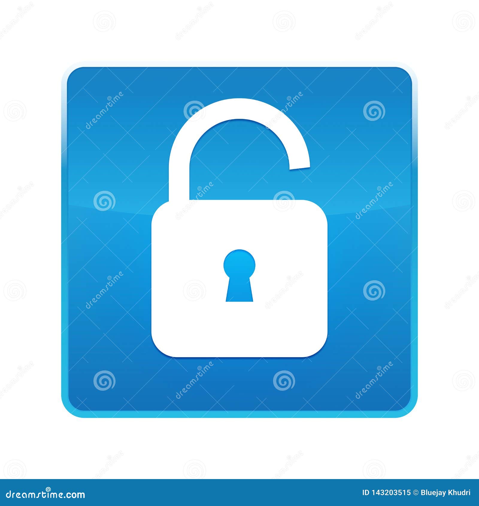 Padlock Open Icon Shiny Blue Square Button Stock Illustration ...