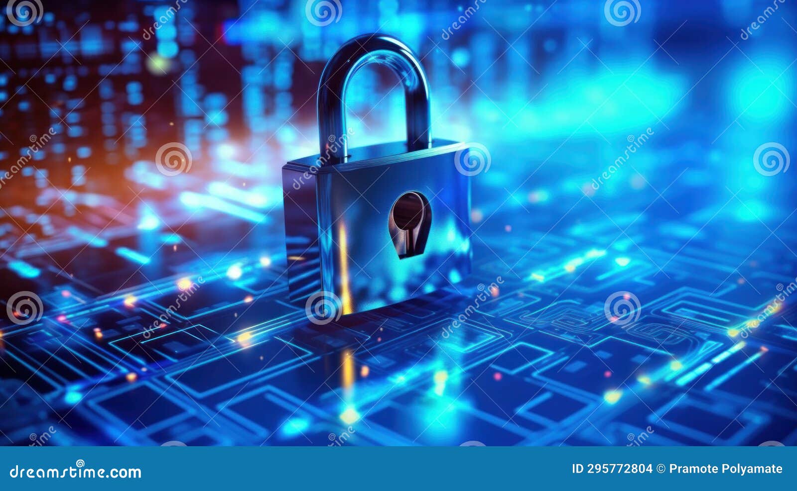 A Padlock Over Glowing Abstract Electronic Circuit Background Stock ...