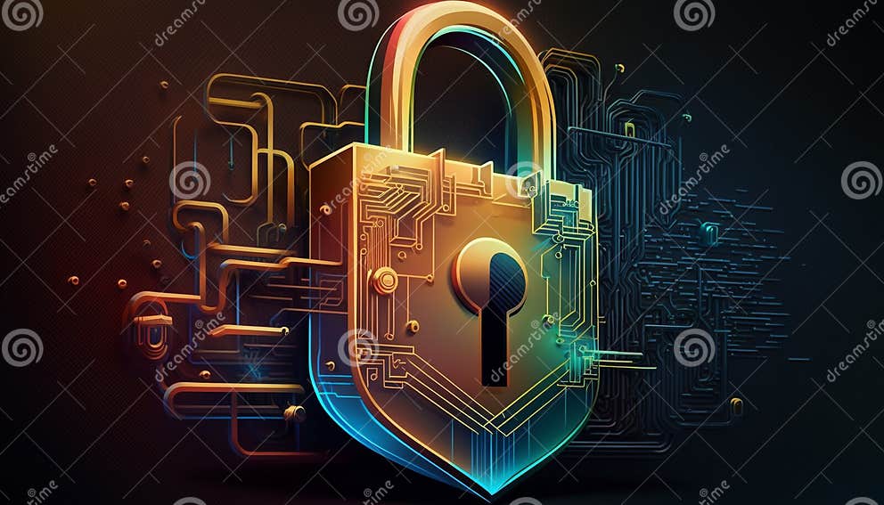 Padlock Over Graphics Representing Internet Cyber Security and Data ...