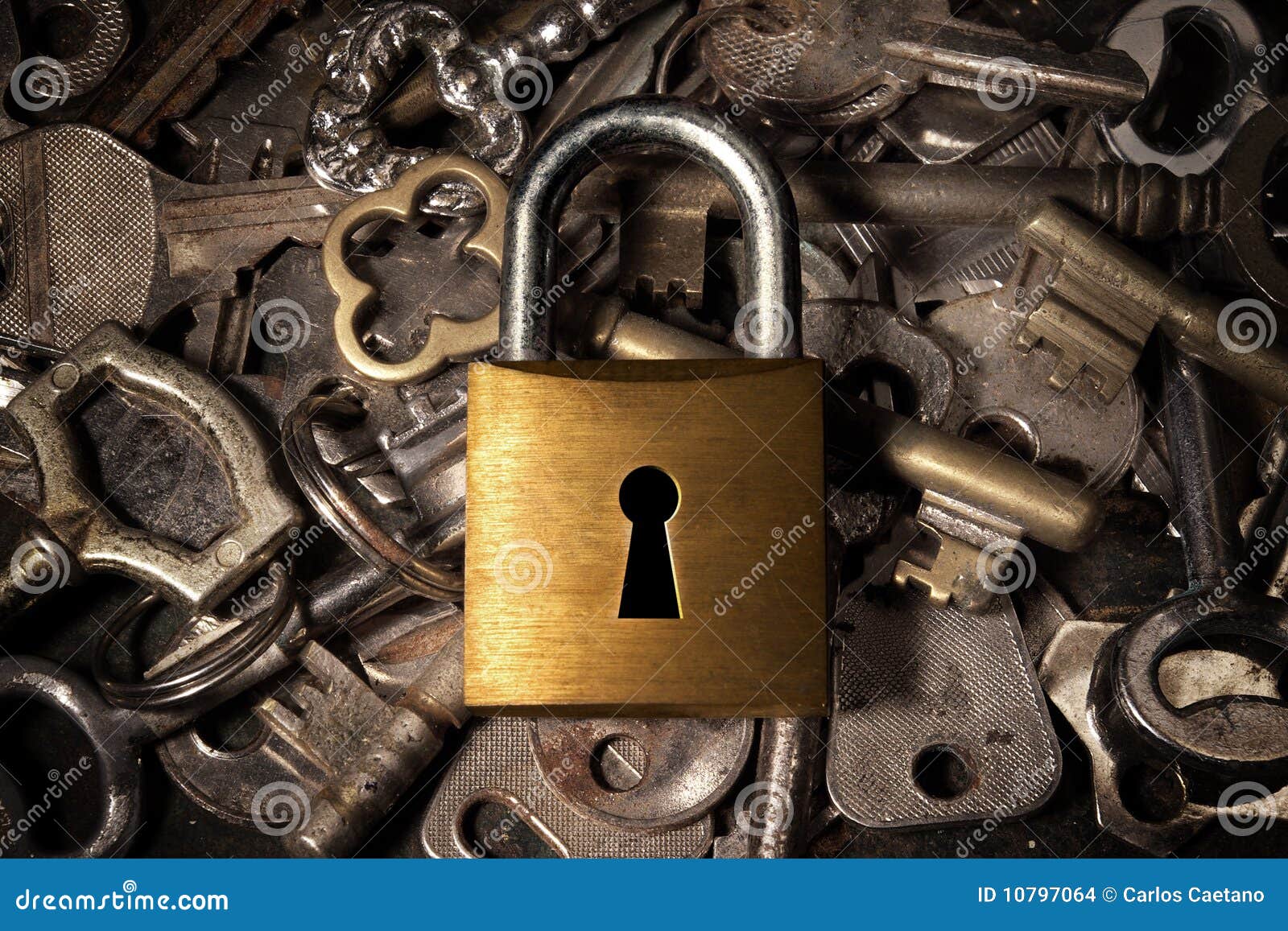 Padlock over keys stock photo. Image of golden, color - 10797064