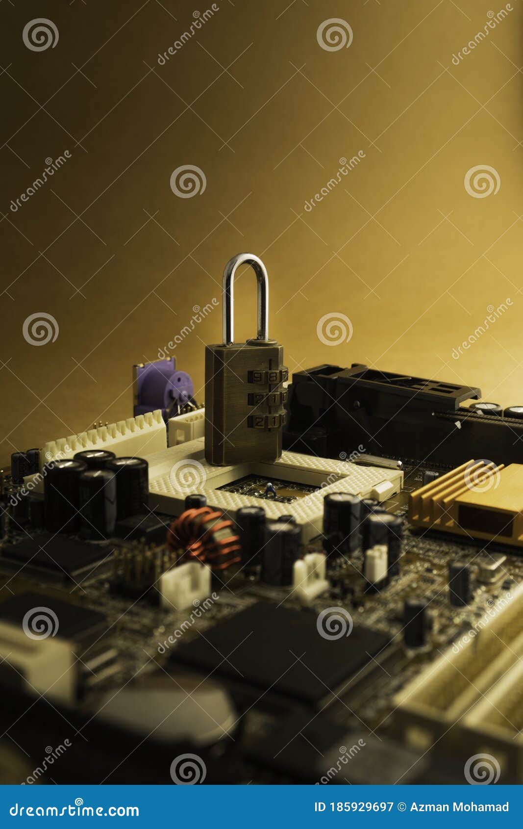Padlock on PC Mainboard Symbolizing Computer Cyber Security . Stock ...