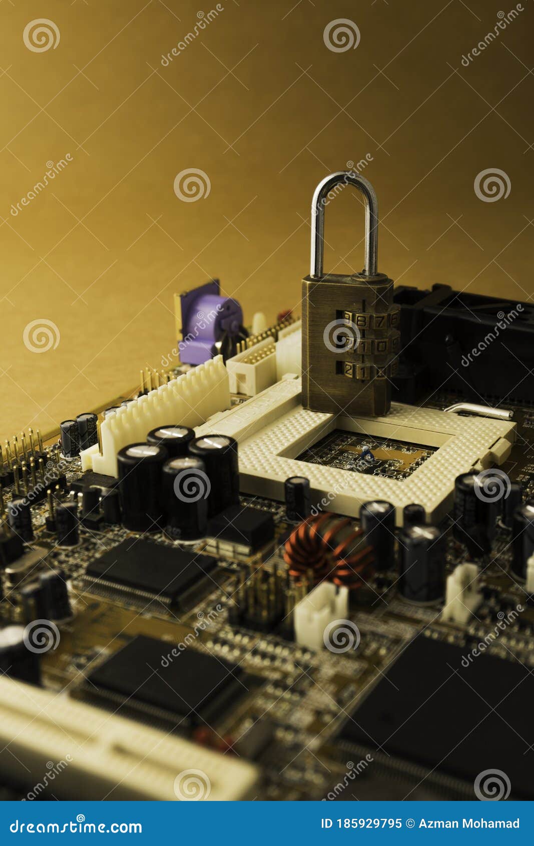 Padlock on PC Mainboard Symbolizing Computer Cyber Security . Stock ...