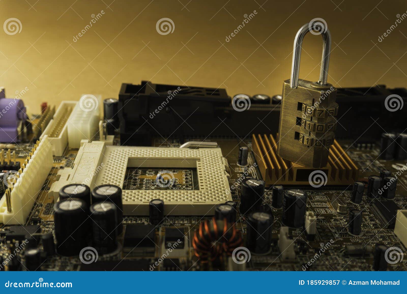 Padlock on PC Mainboard Symbolizing Computer Cyber Security . Stock ...