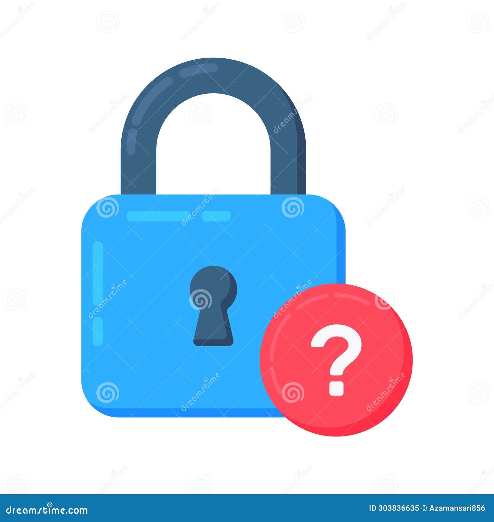 Padlock with Question Mark Concept Flat Icon of Security, Safety or ...