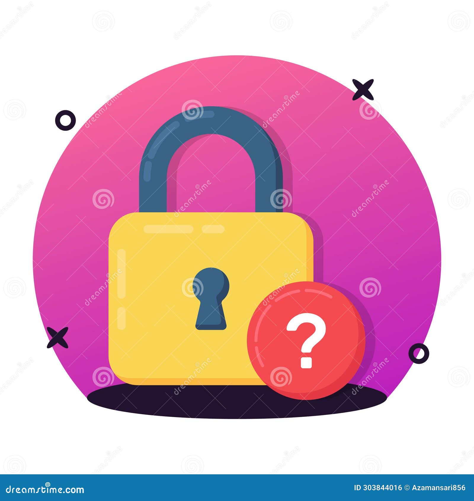 Padlock with Question Mark Concept Flat Icon of Security, Safety or ...